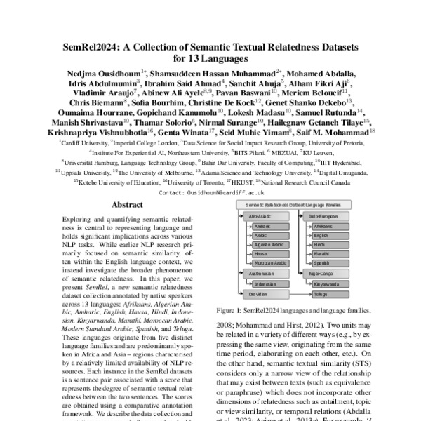 SemRel2024: A Collection of Semantic Textual Relatedness Datasets for 13 Languages - ACL Anthology