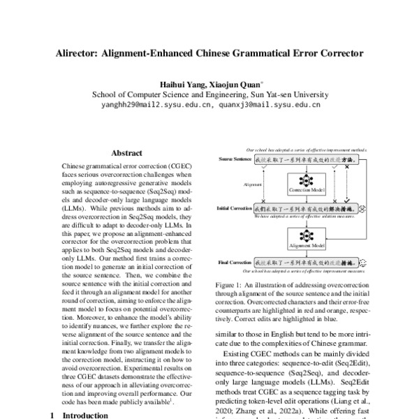 Alirector: Alignment-Enhanced Chinese Grammatical Error Corrector - ACL Anthology