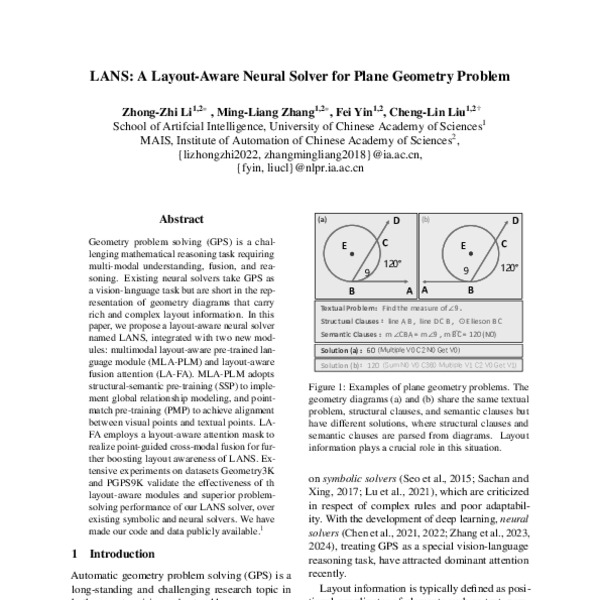 LANS: A Layout-Aware Neural Solver for Plane Geometry Problem - ACL Anthology