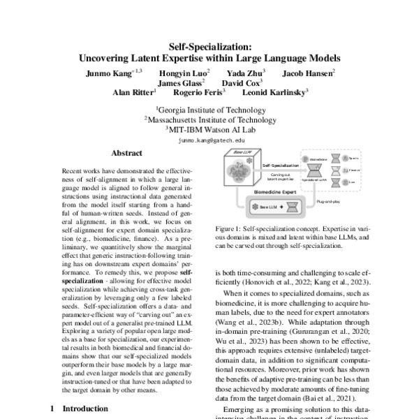Self-Specialization: Uncovering Latent Expertise within Large Language Models - ACL Anthology