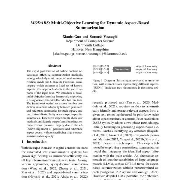 MODABS: Multi-Objective Learning for Dynamic Aspect-Based Summarization - ACL Anthology