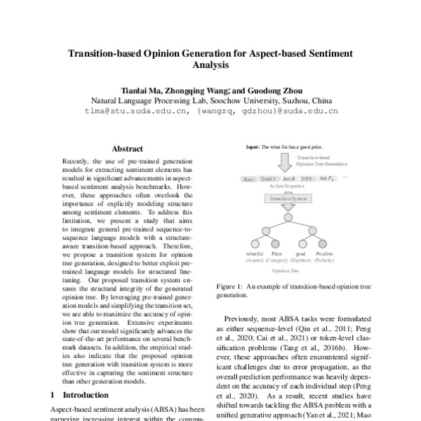 Transition Based Opinion Generation For Aspect Based Sentiment Analysis Acl Anthology