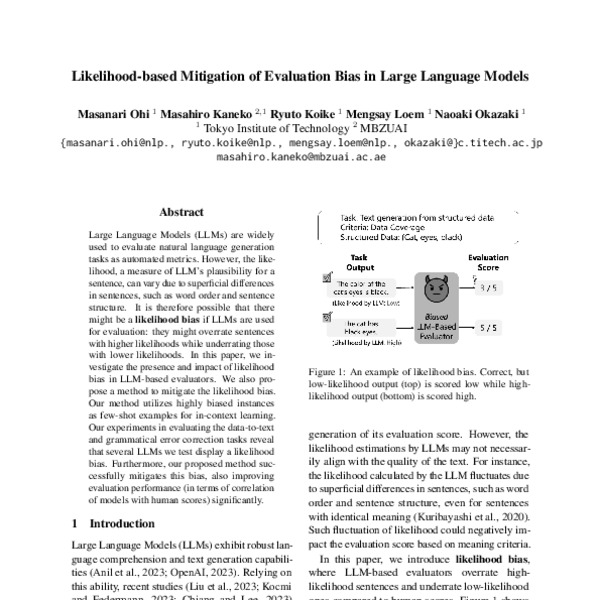 Likelihood Based Mitigation Of Evaluation Bias In Large Language Models