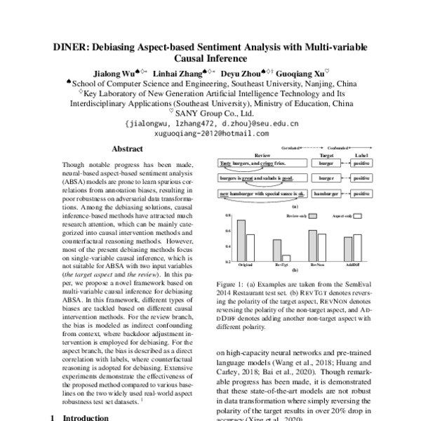 DINER: Debiasing Aspect-based Sentiment Analysis with Multi-variable Causal Inference - ACL ...