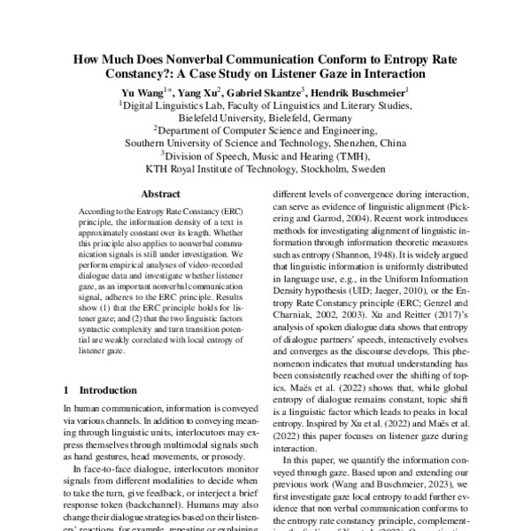How Much Does Nonverbal Communication Conform to Entropy Rate Constancy?: A Case Study on ...