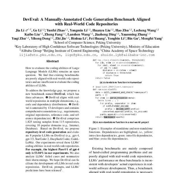 DevEval: A Manually-Annotated Code Generation Benchmark Aligned with Real-World Code ...