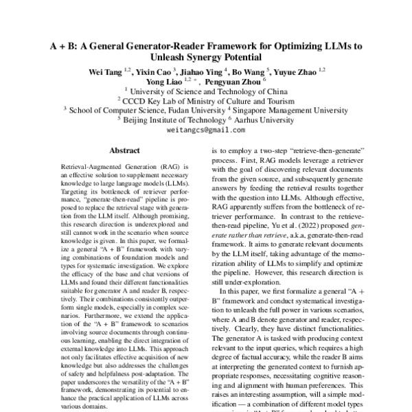 A + B: A General Generator-Reader Framework for Optimizing LLMs to ...