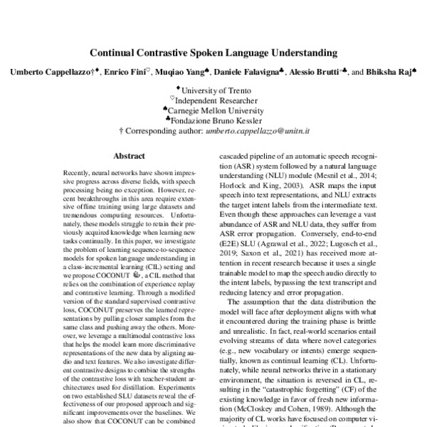 Continual Contrastive Spoken Language Understanding - ACL Anthology