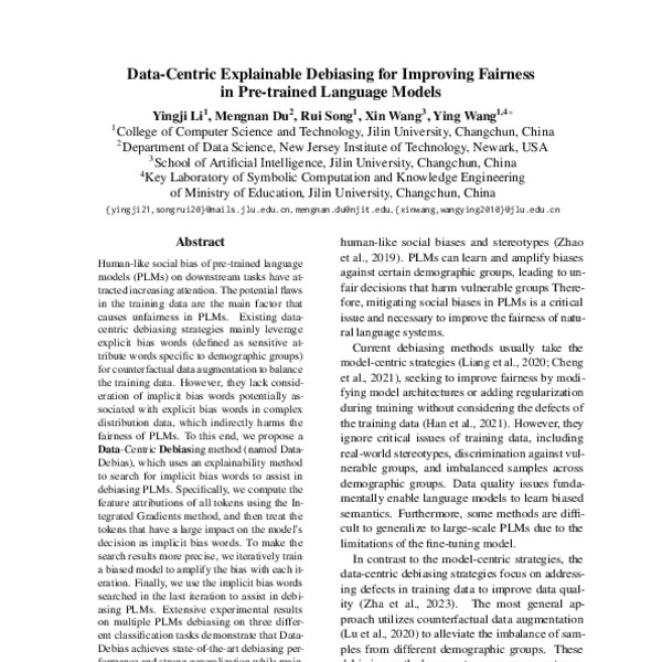 Data-Centric Explainable Debiasing for Improving Fairness in Pre-trained Language Models - ACL ...