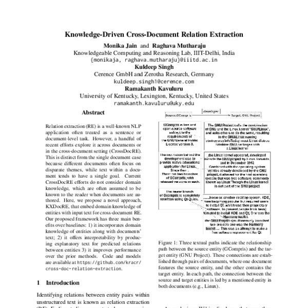 Knowledge Driven Cross Document Relation Extraction Acl Anthology