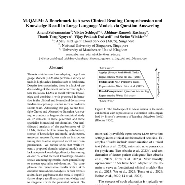 M-QALM: A Benchmark to Assess Clinical Reading Comprehension and Knowledge Recall in Large ...