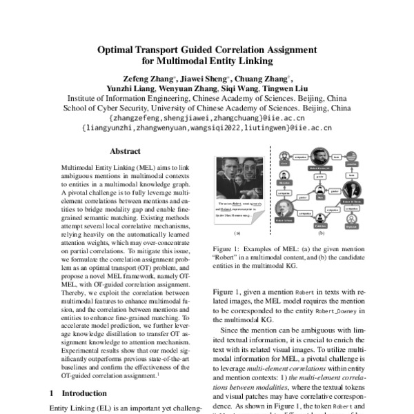 Optimal Transport Guided Correlation Assignment for Multimodal Entity Linking - ACL Anthology