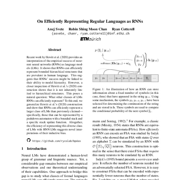 On Efficiently Representing Regular Languages as RNNs - ACL Anthology