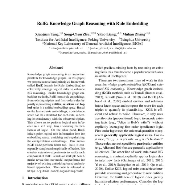RulE: Knowledge Graph Reasoning with Rule Embedding - ACL Anthology