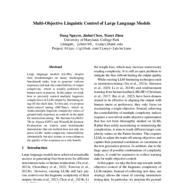 Multi-Objective Linguistic Control of Large Language Models - ACL Anthology