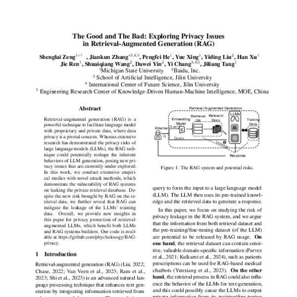 The Good and The Bad: Exploring Privacy Issues in Retrieval-Augmented Generation (RAG) - ACL ...