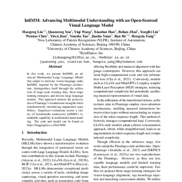 InfiMM: Advancing Multimodal Understanding with an Open-Sourced Visual Language Model - ACL ...