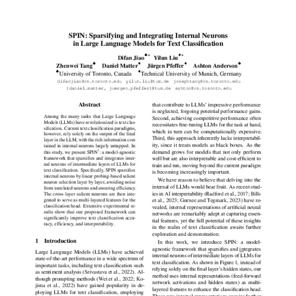 SPIN: Sparsifying and Integrating Internal Neurons in Large Language Models for Text ...