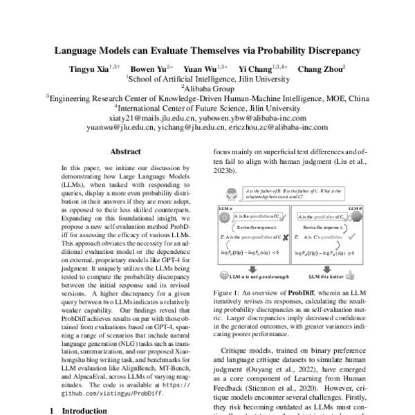 Language Models can Evaluate Themselves via Probability Discrepancy - ACL Anthology