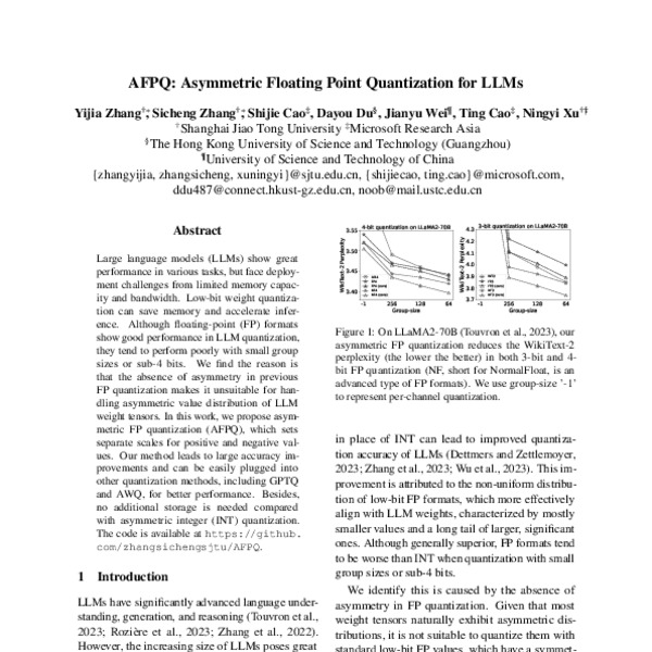 AFPQ: Asymmetric Floating Point Quantization for LLMs - ACL Anthology
