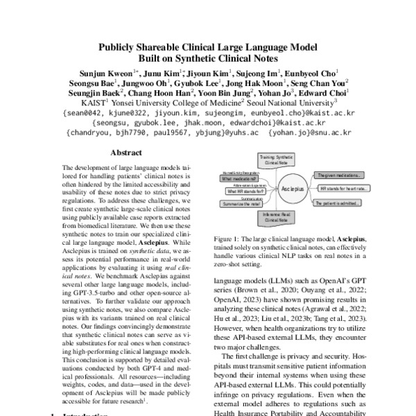 Publicly Shareable Clinical Large Language Model Built on Synthetic ...