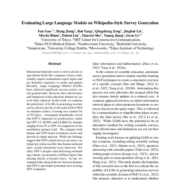 Evaluating Large Language Models on Wikipedia-Style Survey Generation - ACL Anthology
