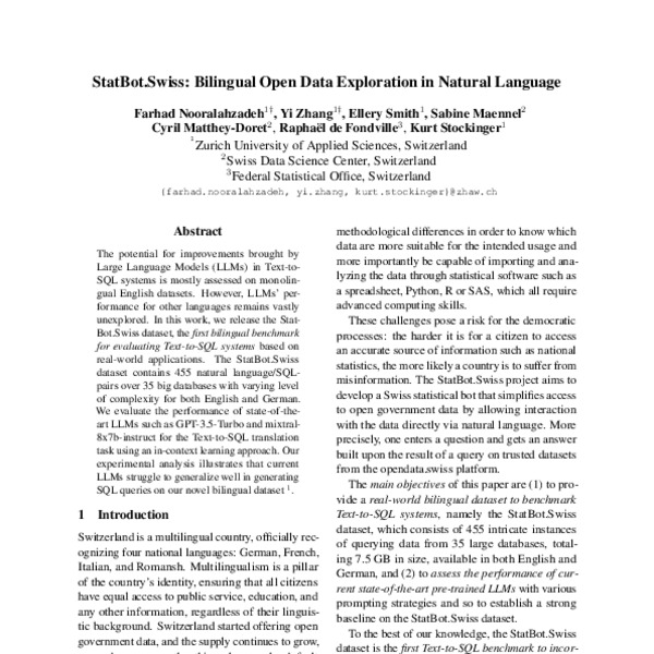StatBot.Swiss: Bilingual Open Data Exploration in Natural Language ...