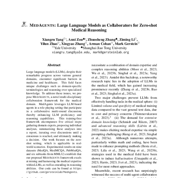 MedAgents: Large Language Models as Collaborators for Zero-shot Medical Reasoning - ACL Anthology
