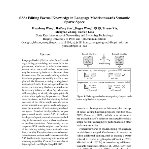 SSS: Editing Factual Knowledge in Language Models towards Semantic Sparse Space - ACL Anthology