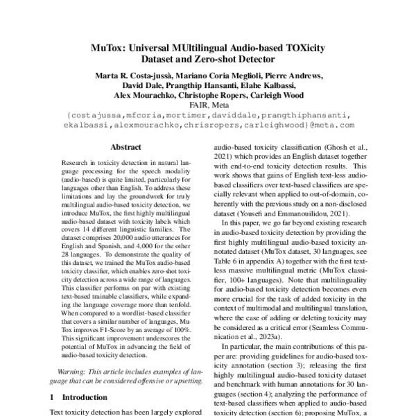MuTox: Universal MUltilingual Audio-based TOXicity Dataset and Zero-shot Detector - ACL Anthology