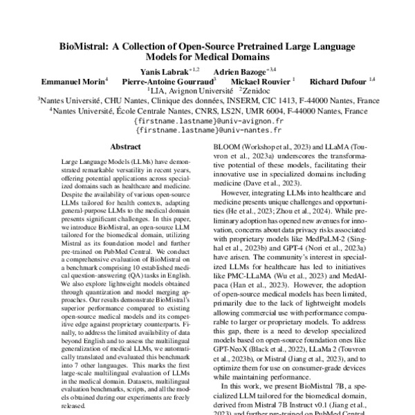 BioMistral: A Collection of Open-Source Pretrained Large Language ...