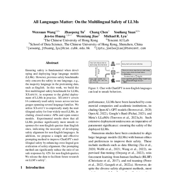 All Languages Matter: On the Multilingual Safety of LLMs - ACL Anthology