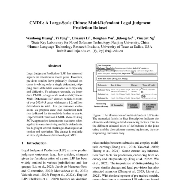 CMDL: A Large-Scale Chinese Multi-Defendant Legal Judgment Prediction ...