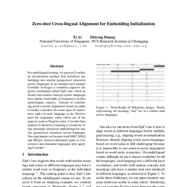 Zero Shot Cross Lingual Alignment For Embedding Initialization Acl