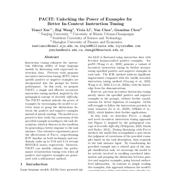 Pacit Unlocking The Power Of Examples For Better In Context Instruction Tuning Acl Anthology