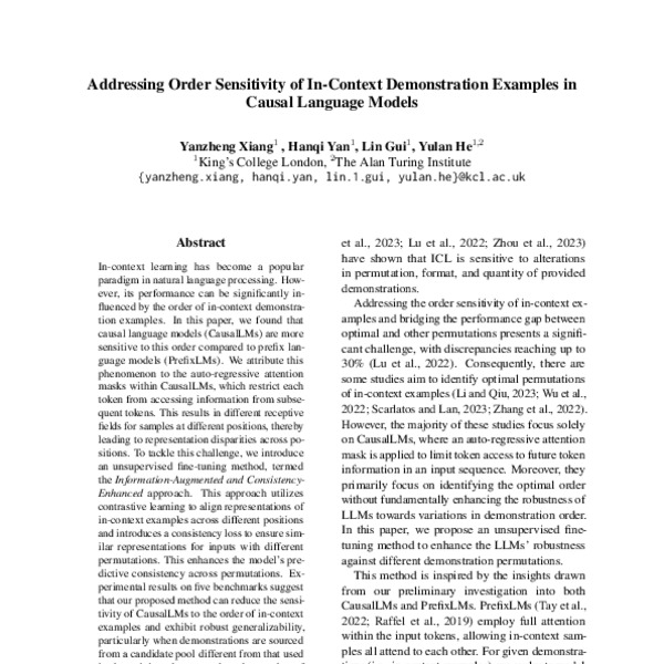 Addressing Order Sensitivity Of In Context Demonstration Examples In Causal Language Models