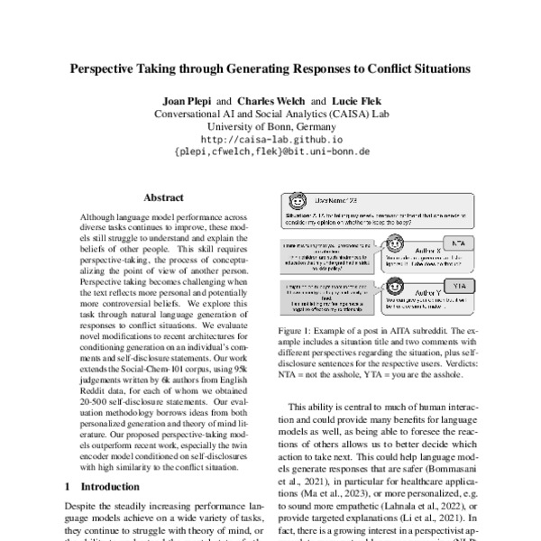 Perspective Taking through Generating Responses to Conflict Situations - ACL Anthology