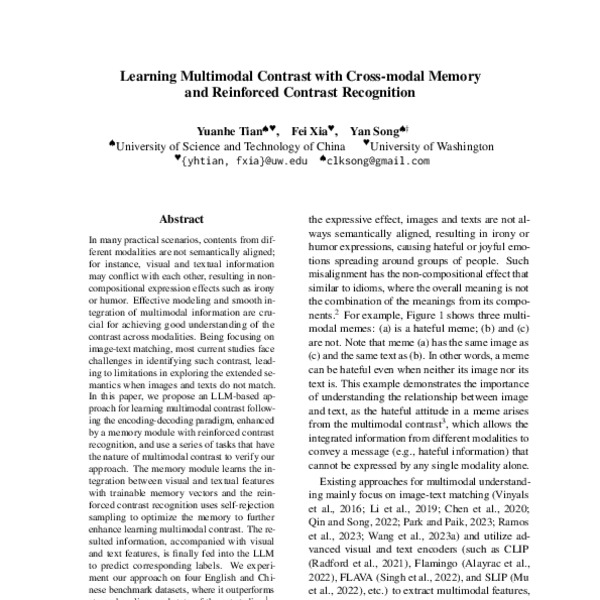 Learning Multimodal Contrast with Cross-modal Memory and Reinforced Contrast Recognition - ACL ...
