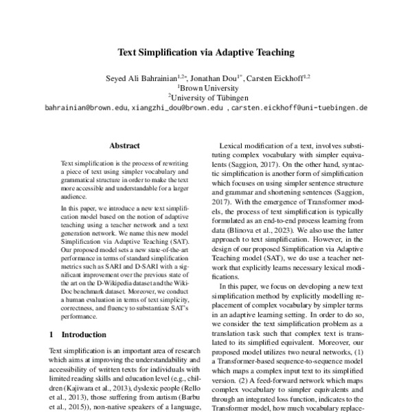 Text Simplification via Adaptive Teaching - ACL Anthology