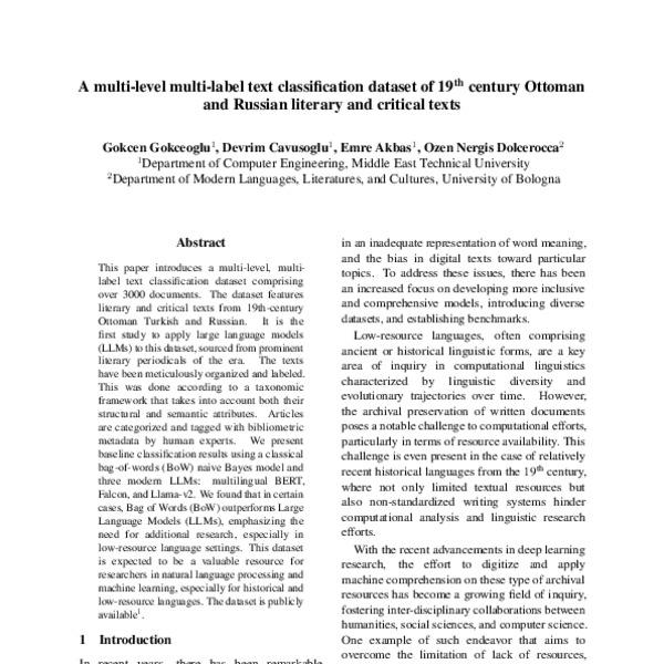 A multi-level multi-label text classification dataset of 19th century ...