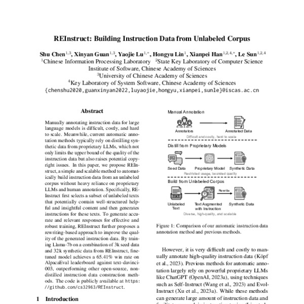 REInstruct: Building Instruction Data from Unlabeled Corpus - ACL Anthology
