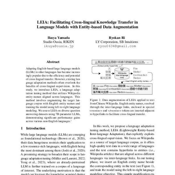Leia Facilitating Cross Lingual Knowledge Transfer In Language Models With Entity Based Data