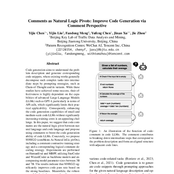 Comments as Natural Logic Pivots: Improve Code Generation via Comment Perspective - ACL Anthology