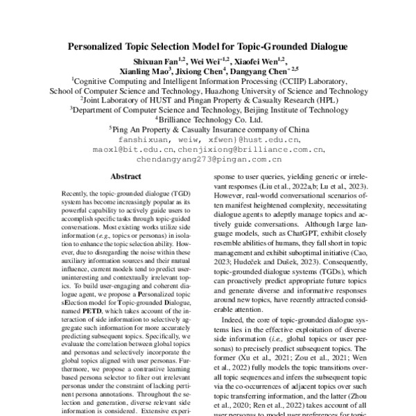 Personalized Topic Selection Model for Topic-Grounded Dialogue - ACL Anthology
