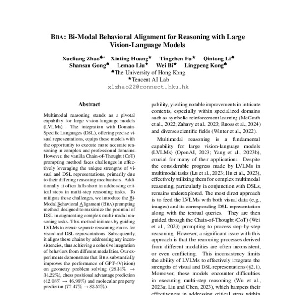 BBA: Bi-Modal Behavioral Alignment for Reasoning with Large Vision-Language Models - ACL Anthology