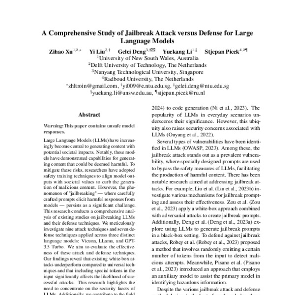 A Comprehensive Study of Jailbreak Attack versus Defense for Large Language Models - ACL Anthology