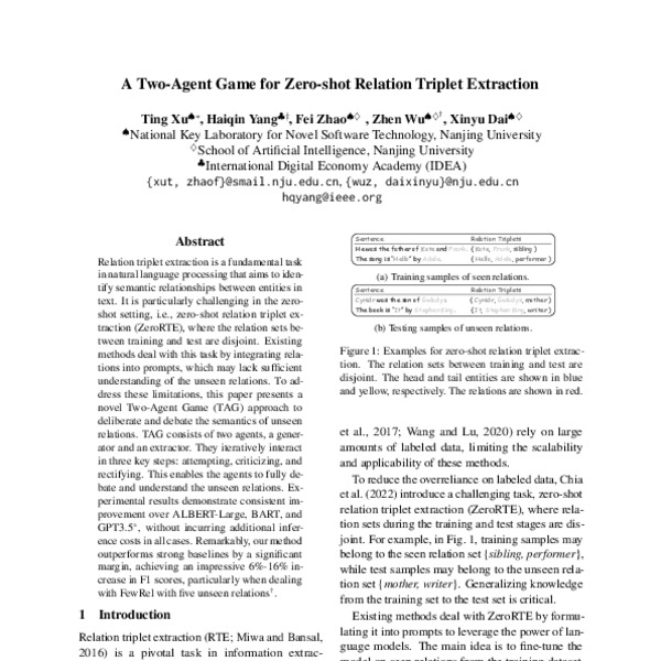 A Two-Agent Game for Zero-shot Relation Triplet Extraction - ACL Anthology