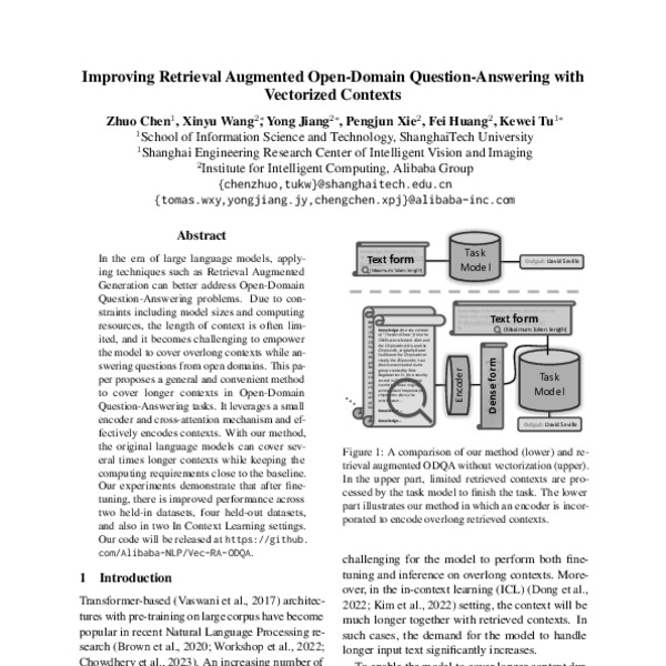Improving Retrieval Augmented Open Domain Question Answering With Vectorized Contexts Acl
