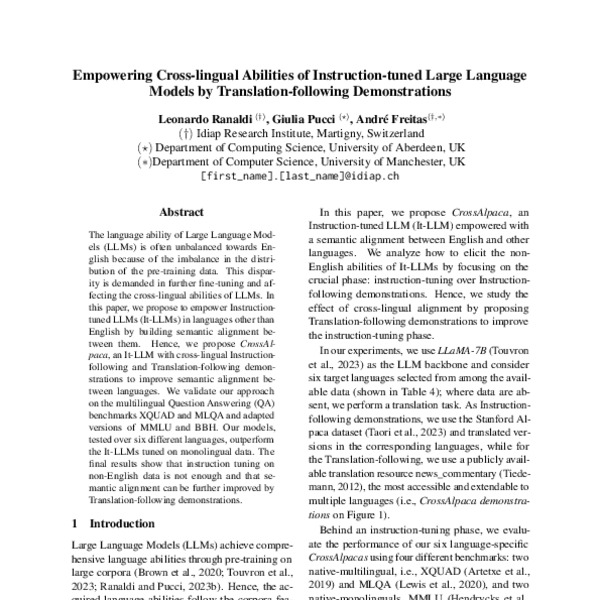 Empowering cross-lingual abilities of instruction-tuned large language models by translation ...