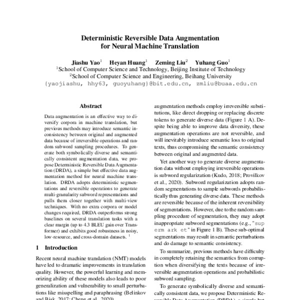 Deterministic Reversible Data Augmentation for Neural Machine Translation - ACL Anthology